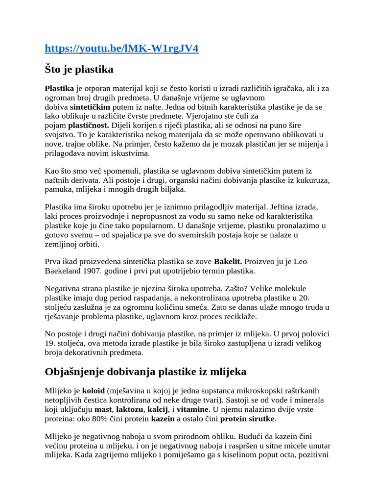Dobijanje Plastike Iz Mlijeka | PDF
