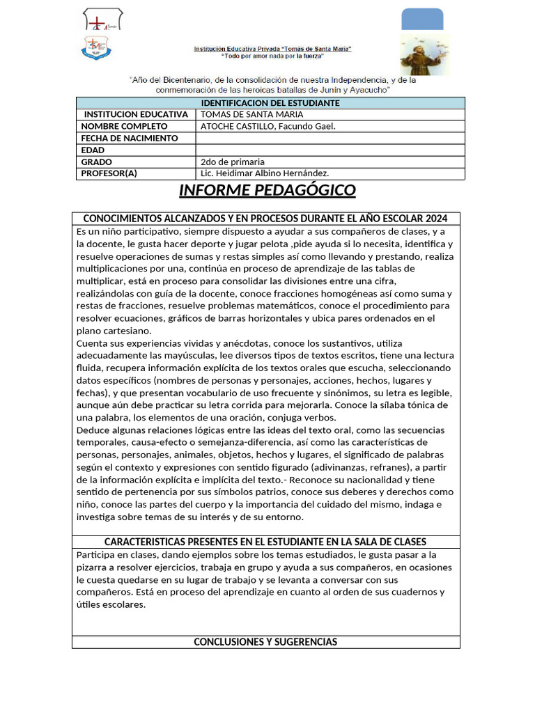 informe de facundo | PDF | Maestros | Aprendizaje
