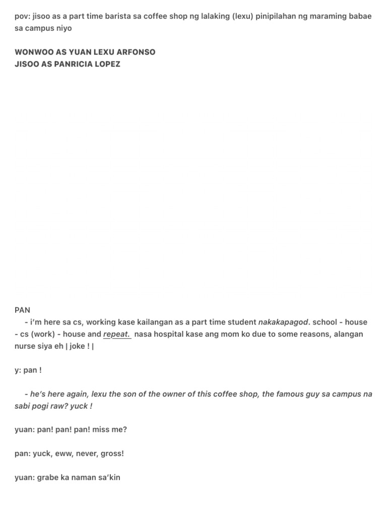 Pov Jisoo As A Part Time Barista Sa Coffee Shop NG Lalaking (Lexu 8 | PDF