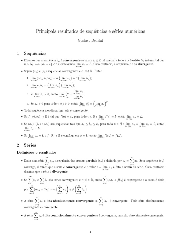 Resumo Sequências e Séries Numéricas | PDF | Análise real | Cálculo
