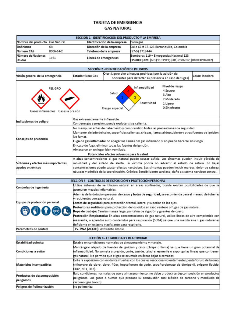 Tarjeta de Emergencia GNV | PDF | Oxígeno | Combustión