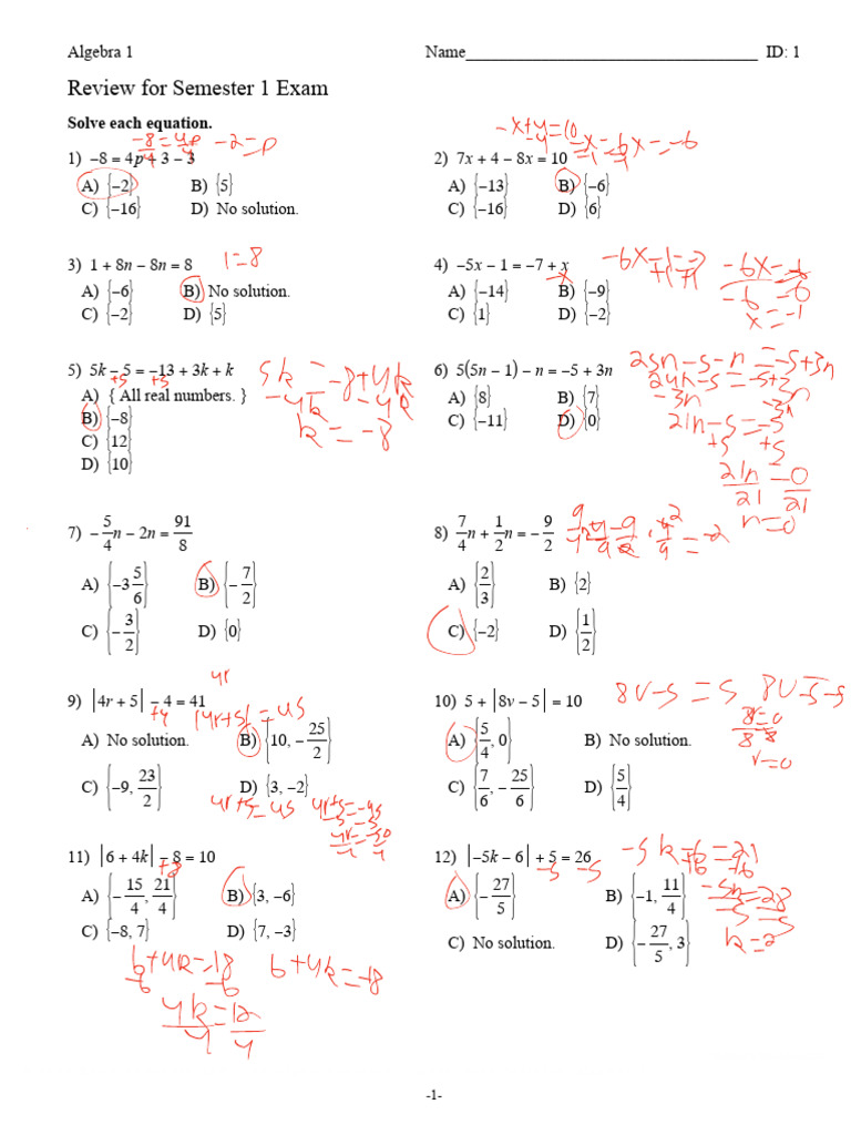 Algebra 1 Review For Semester 1 Exam | PDF | Inequality (Mathematics ...