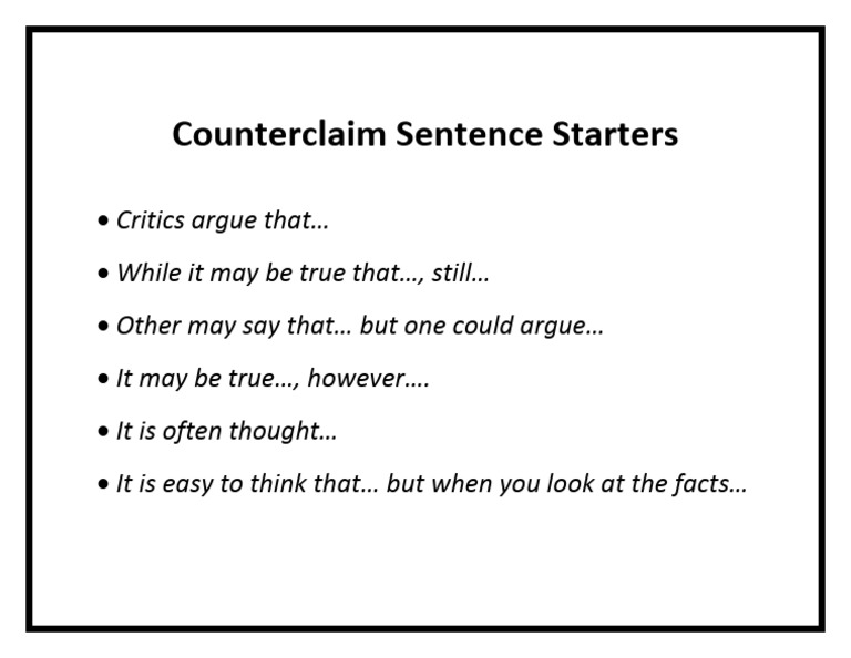 Counterclaim Sentence Starters | PDF