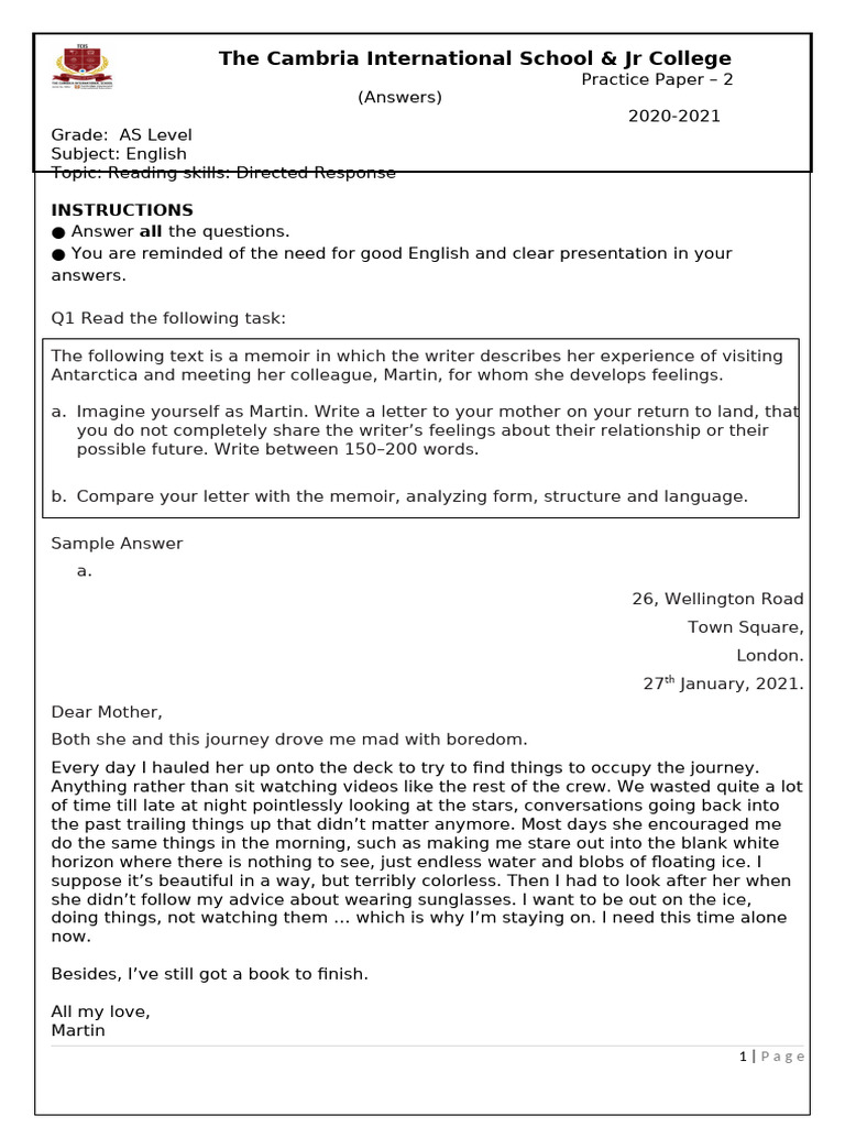 Practice Paper 2 Answers | PDF