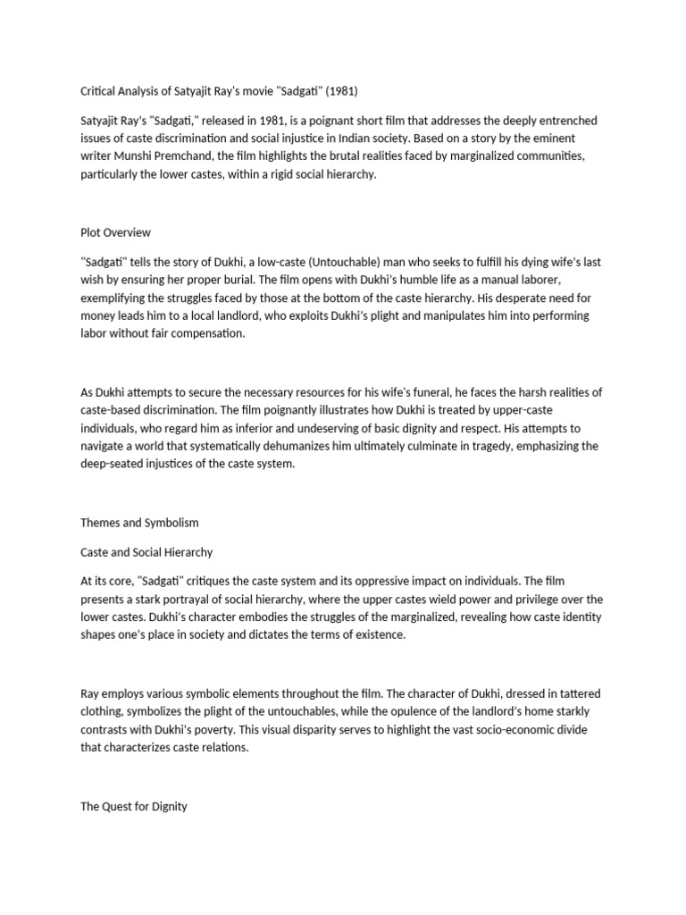 "Sadgati: A Critique of Caste Injustice" | PDF | Caste | Social Psychology