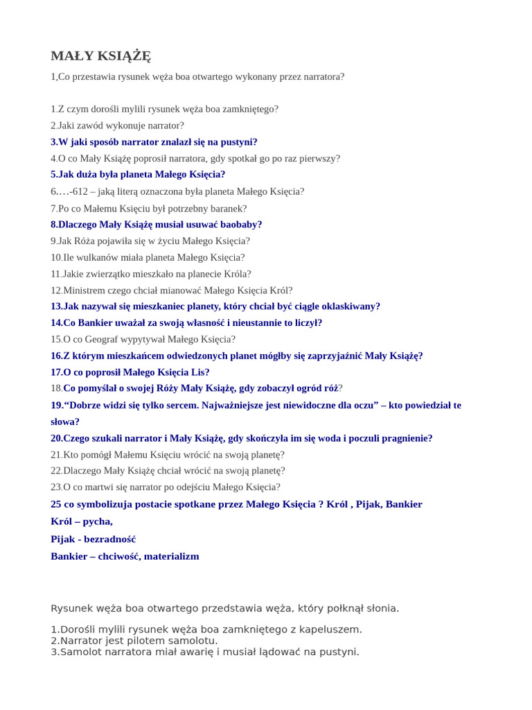 Maly Ksiaze Pytania I Odpowiedzi | PDF