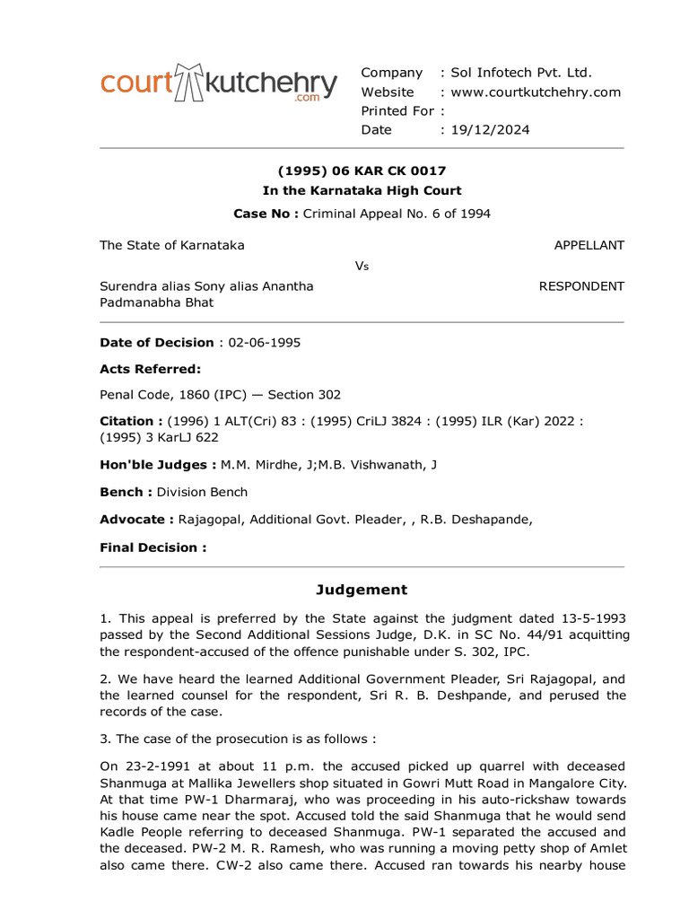 The State of Karnataka Vs Surendra Alias Sony Alias Anantha Padmanabha ...