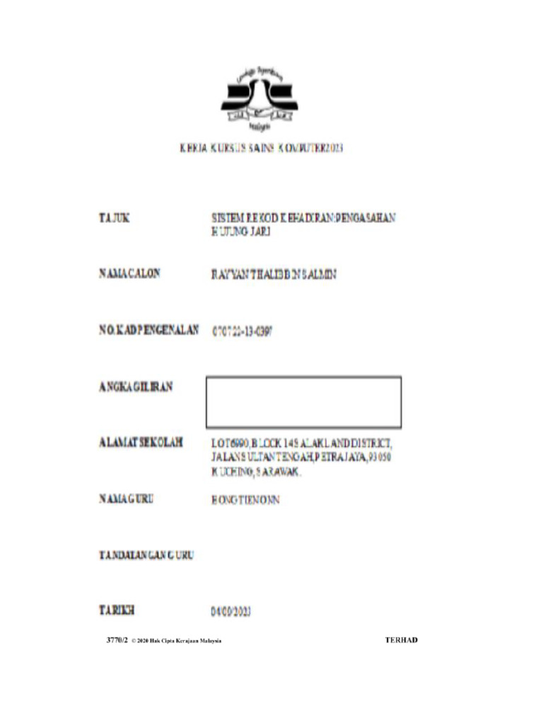 Laporan Kerja Kursus Sains Komputer | PDF