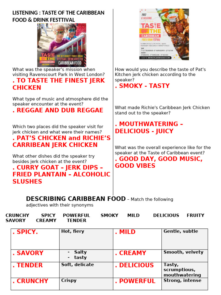listening food fest vocab | PDF