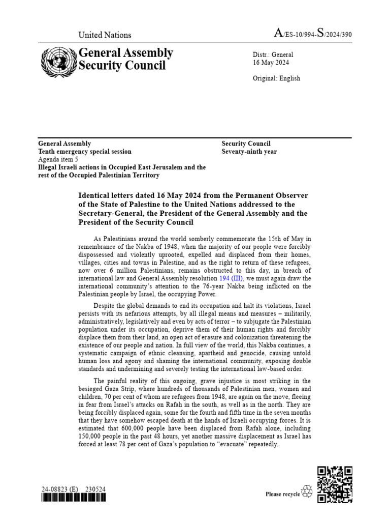 A_ES-10_994--S_2024_390-EN | PDF | Gaza Strip | Israel