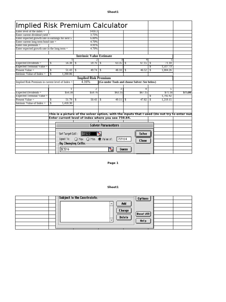 Aswath Damodaran's Implied Risk Premium Calculator | PDF