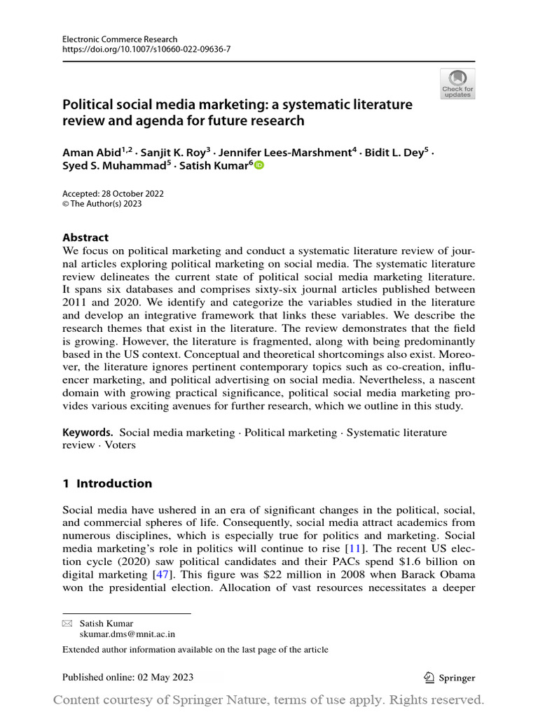 Abid et al. - 2023 - Political social media marketing a systematic lit | PDF | Social Media ...