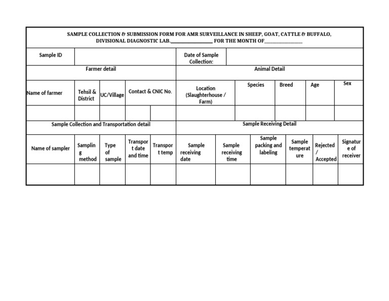 SAMPLE COLLECTION & SUBMISSION FORM FOR AMR SURVEILLANCE in Ruminants | PDF
