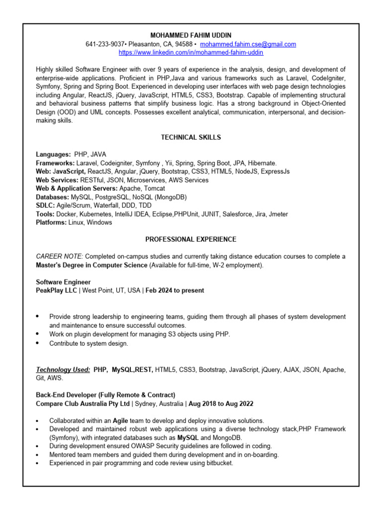 Mohammed Fahim Uddin-Resume | PDF | My Sql | Ajax (Programming)