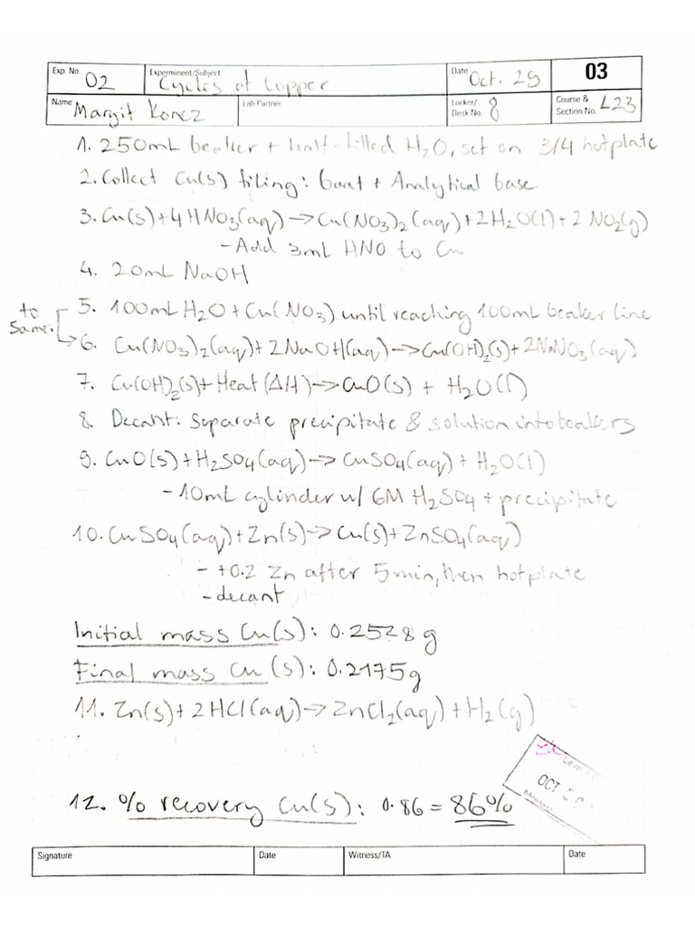 Chem 1a03 Lab 2 Cycles of Copper | PDF