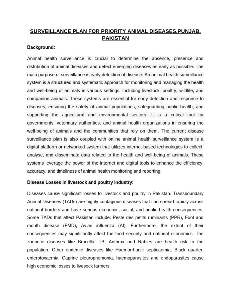 SURVEILLANCE PLAN FOR ANIMAL DISEASES | PDF | Microbiology | Medicine