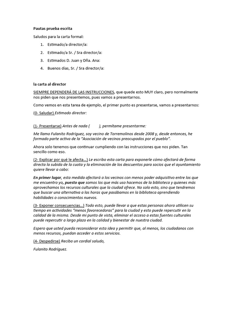 Pautas Prueba Escrita | PDF