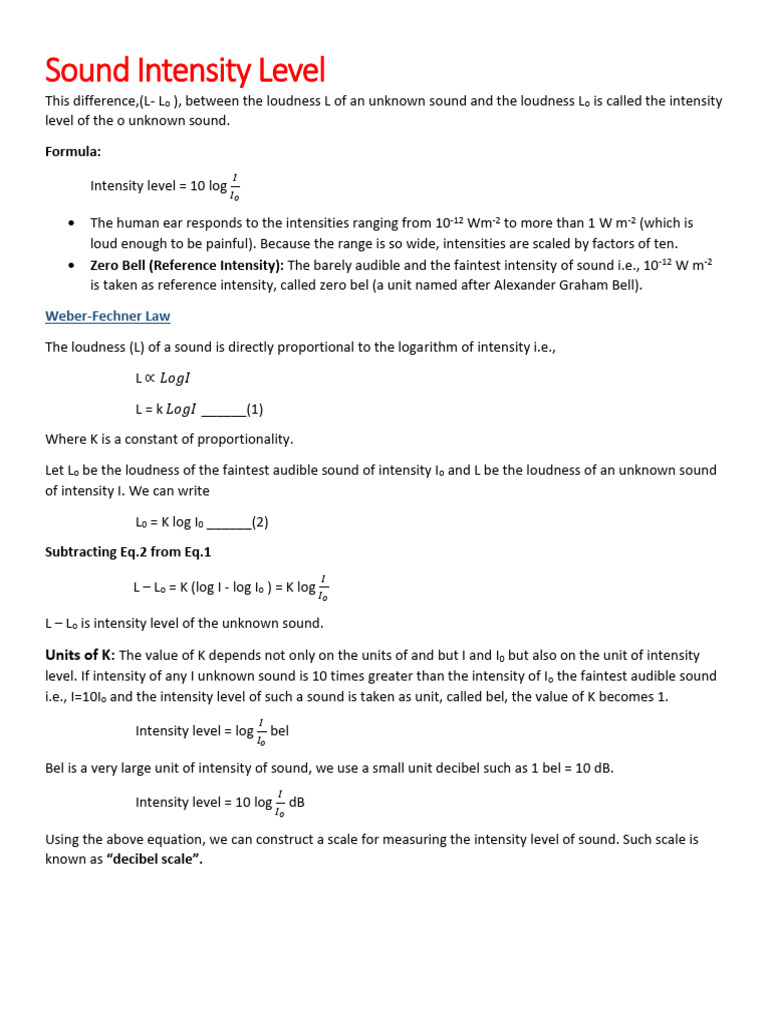 Sound Intensity Level | PDF