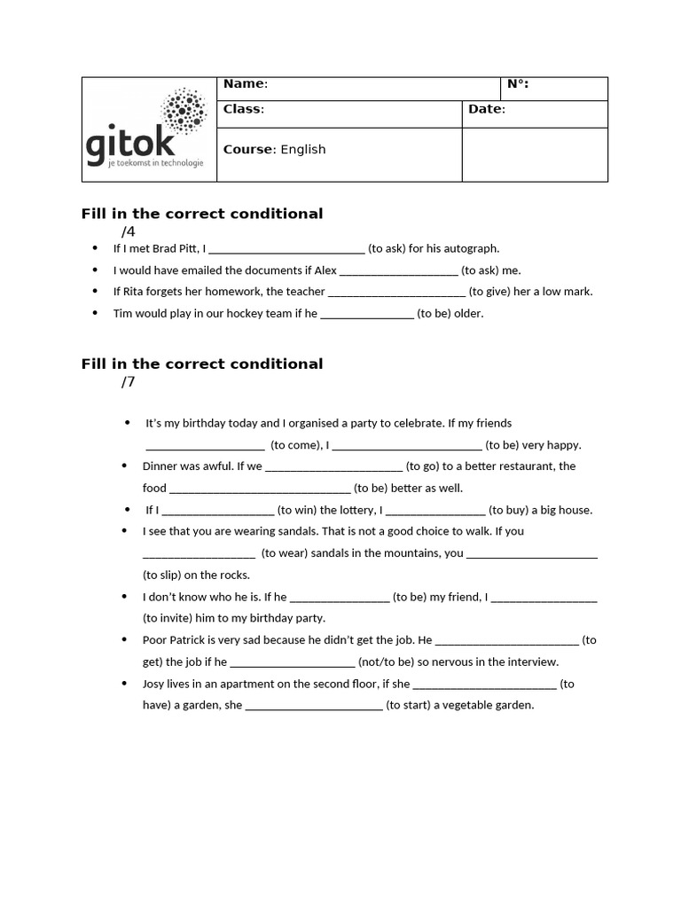 Test A - The conditionals | PDF