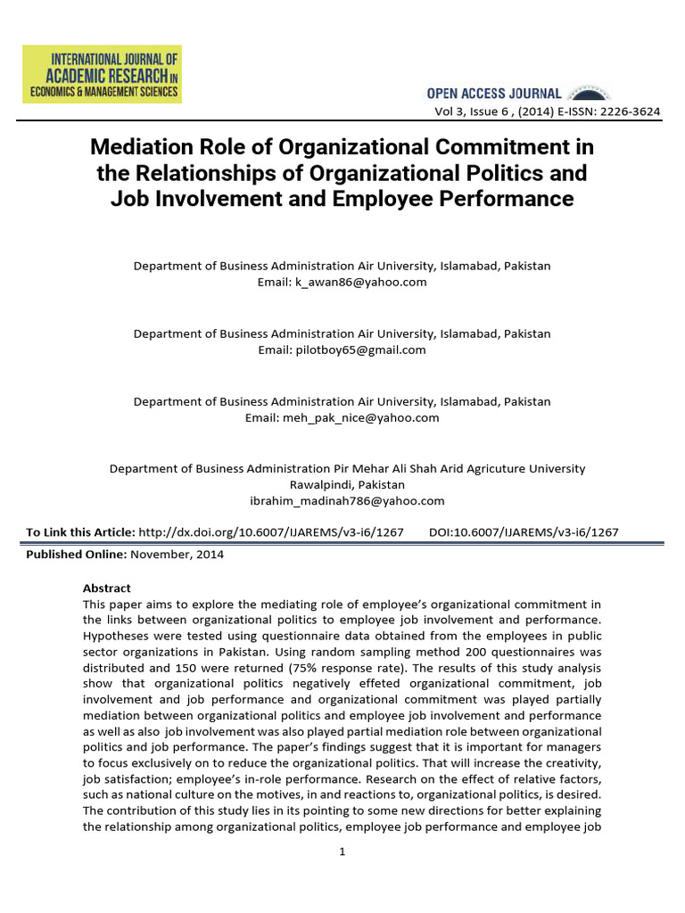 mediation-role-of-organizational-commitment-in-the-relationships-of-organizational-politics-and ...