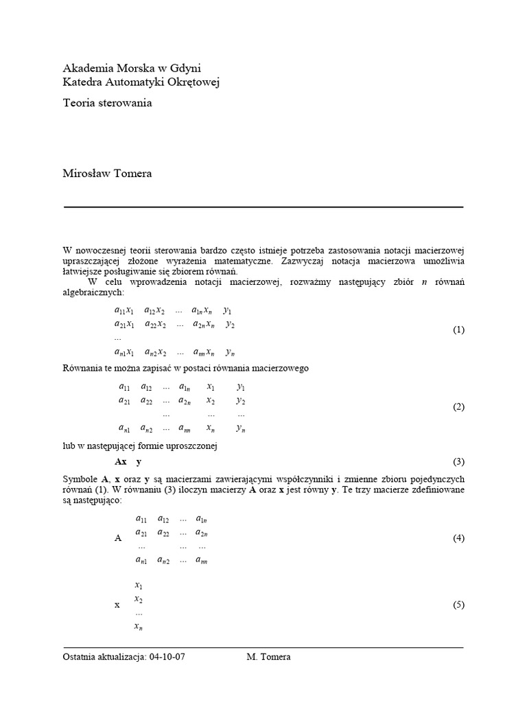 Tomera Algebra Macierzowa | PDF