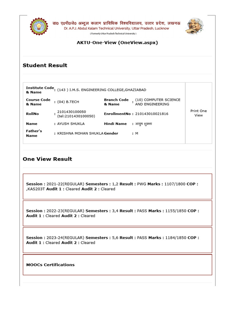 AKTU One View by AKTU SDC | PDF