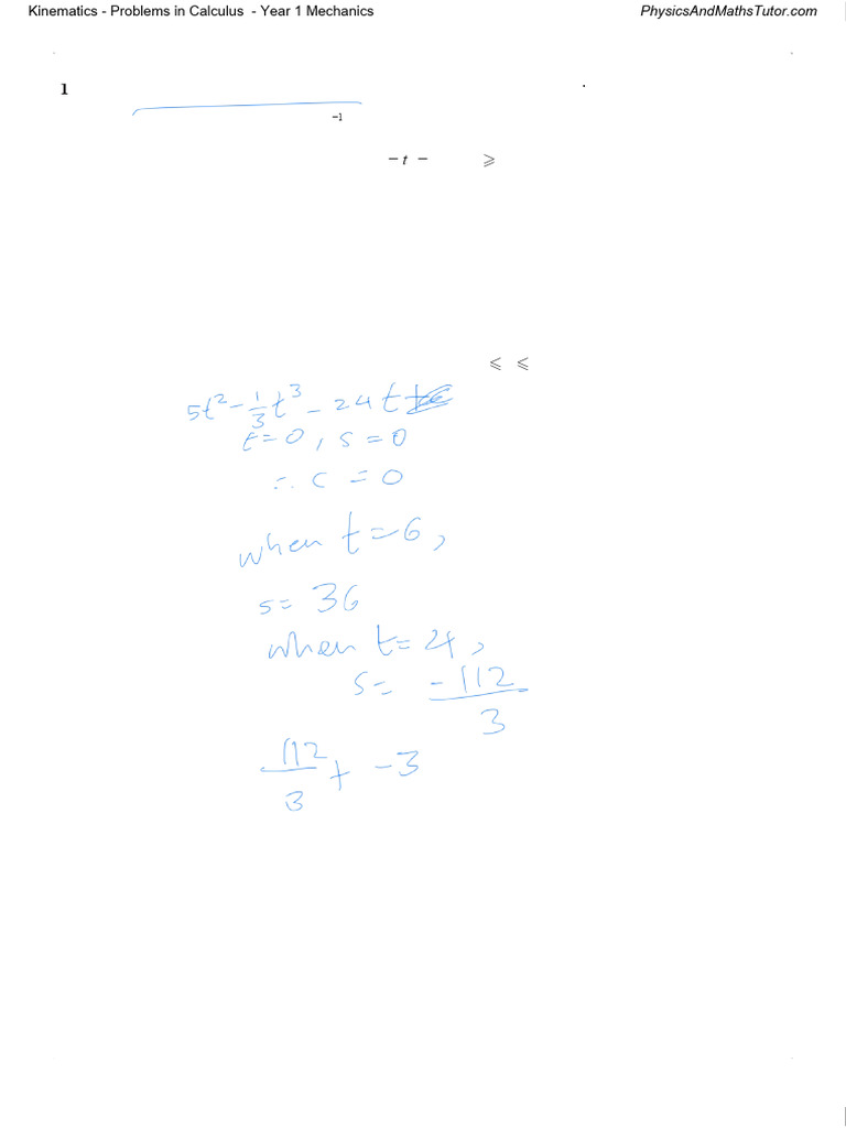 Kinematics - Problems in Calculus QP | PDF | Kinematics | Velocity