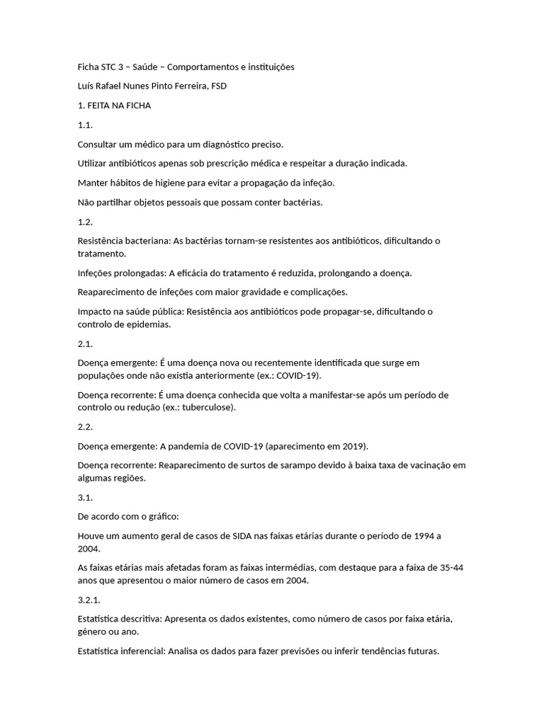 Ficha STC 3 - DSTs - Parte 2 | PDF | Resistência antimicrobiana | Mutação