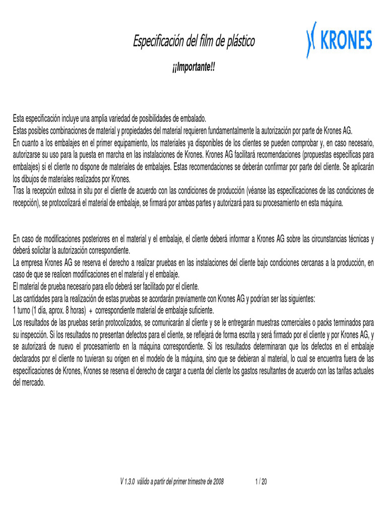 Especificación Técnica del Film Plástico | PDF | Materiales