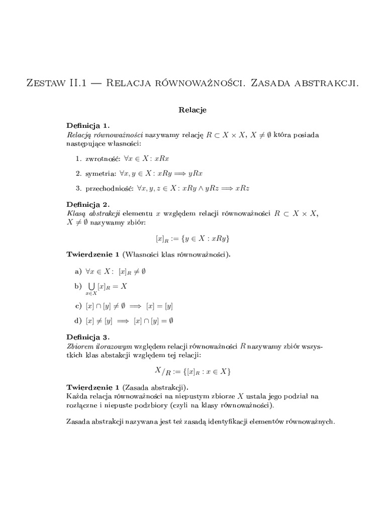 Zestaw02.1-Relacja Rownowaznosci | PDF