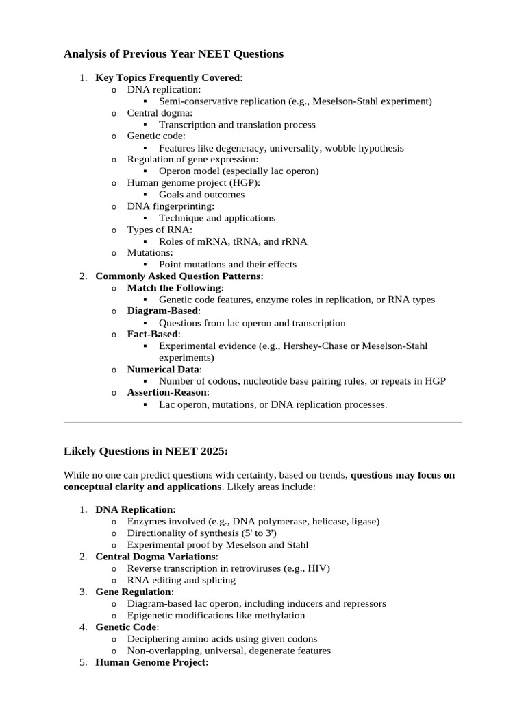 Molecular Basis of Inheritance MCQ Chatgpt | PDF | Operon | Genetic Code
