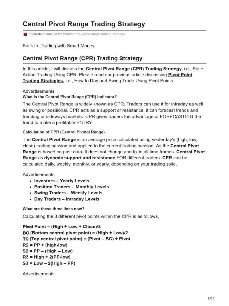 Central Pivot Range Trading Guide | PDF | Market Trend | Day Trading