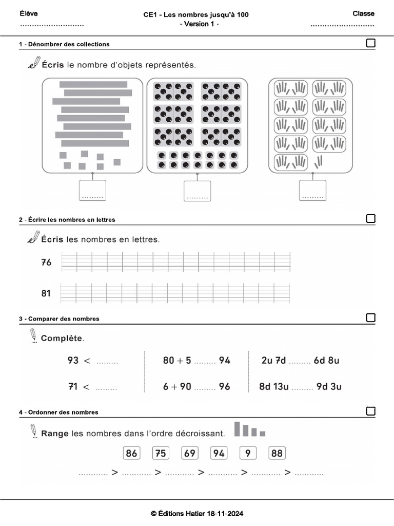 Eval Ce1 Maths | PDF