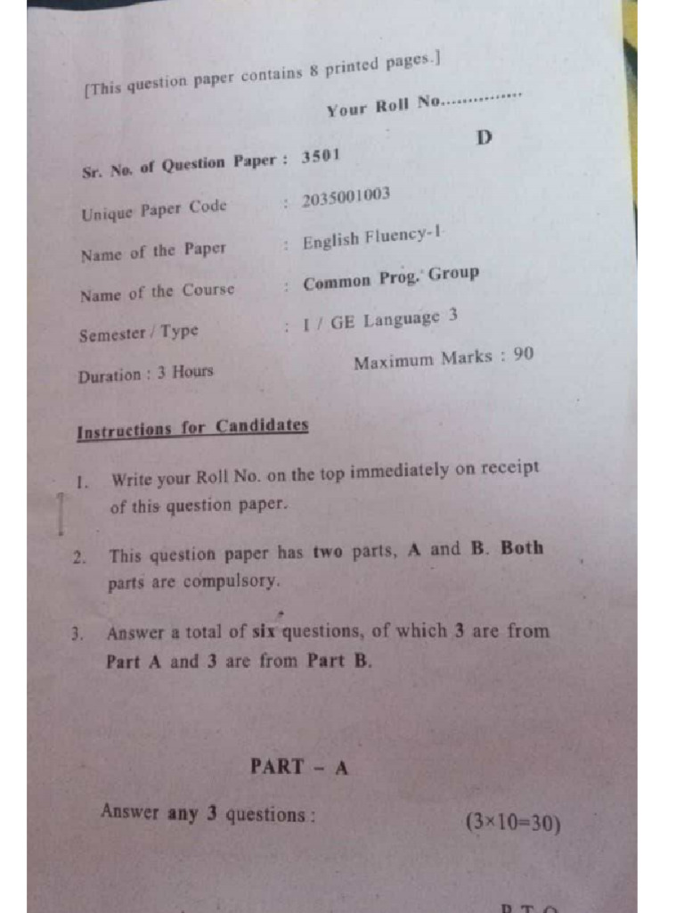 English Fluency Ques Paper | PDF