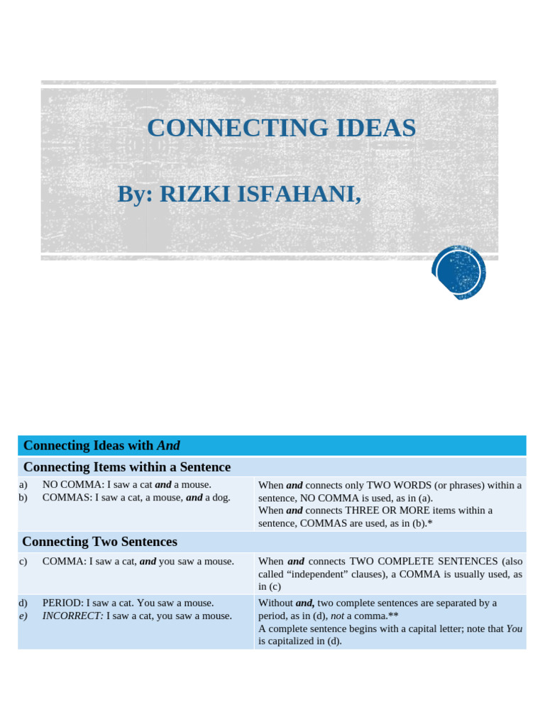 CONNECTING IDEAS | PDF | Comma | Semantic Units