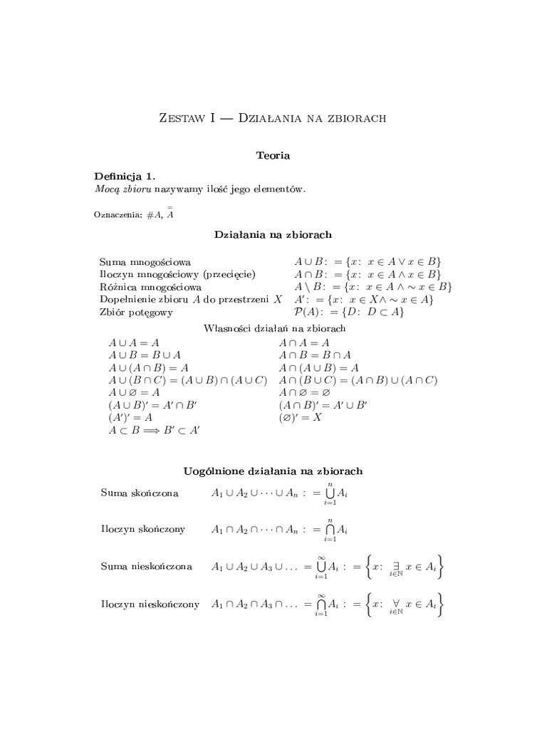 Zestaw01 Dzialania Na Zbiorach | PDF