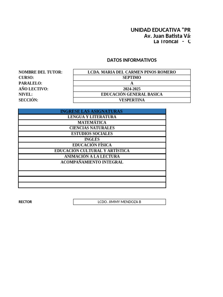 Informe de Séptimo EGB Vespertina | PDF