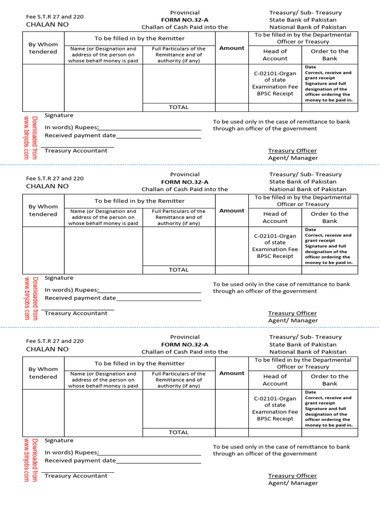 BPSC Challan Green Page | PDF | Banks | Receipt