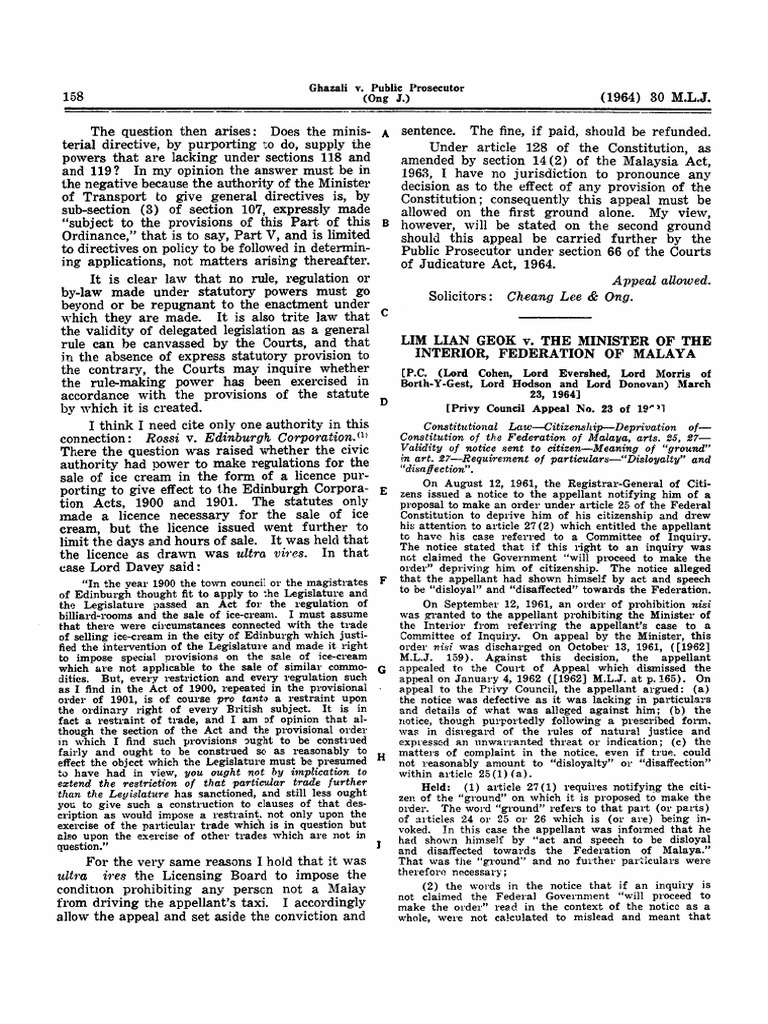 LIM LIAN GEOK V THE MINISTER OF THE INTERIOR | PDF