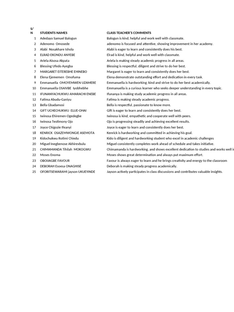 teacher's comment | PDF | Learning | Behavior Modification