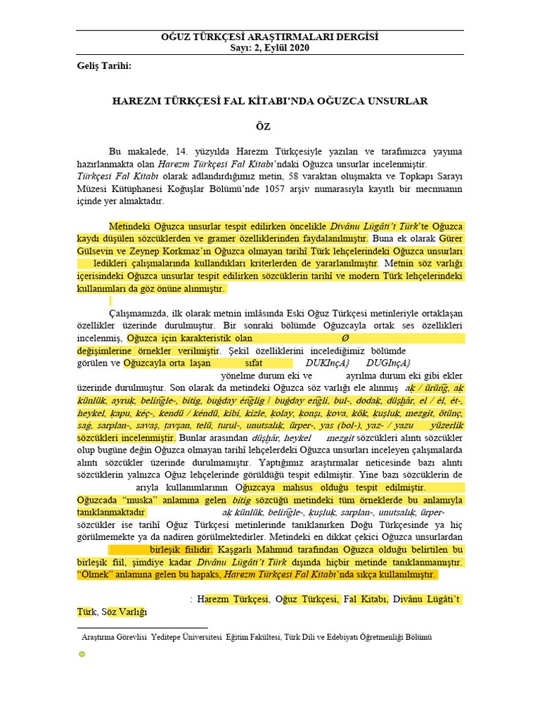 Harezm T RK Es Fal K Tabi Nda o Uzca Unsurlar (#727262) - 1072289 | PDF