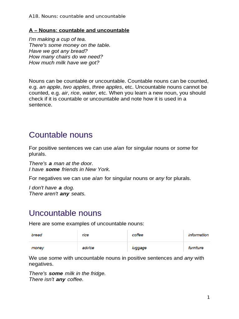 Countable vs Uncountable Nouns Guide | PDF | Noun | Plural