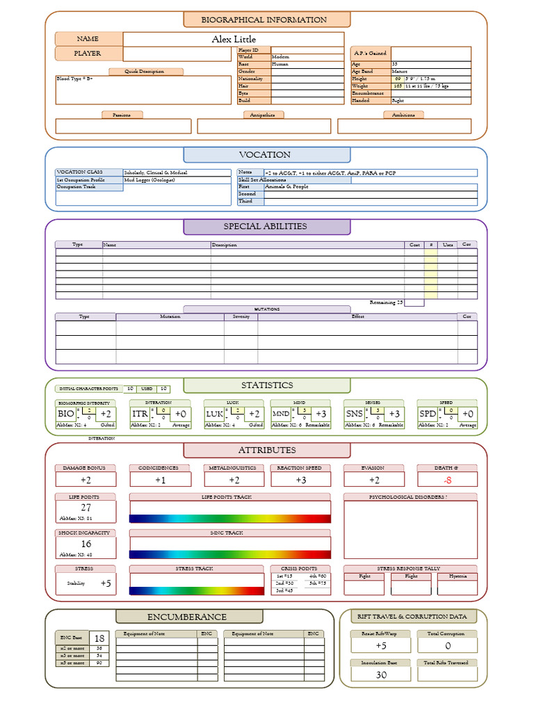 Alex Little Character Sheet | PDF