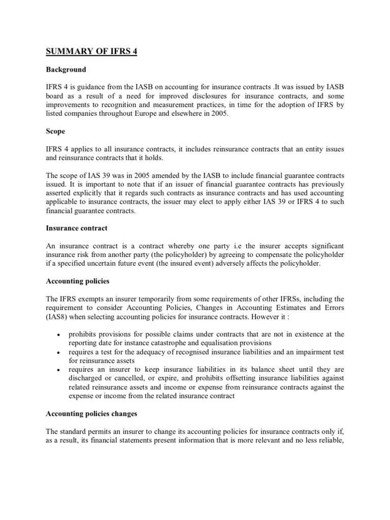 Summary of Ifrs 4 | PDF