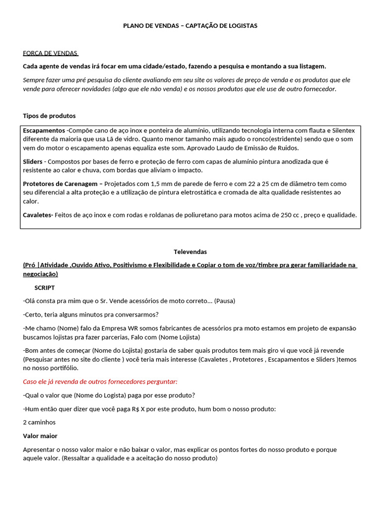 Script e Esquema de Vendas | PDF