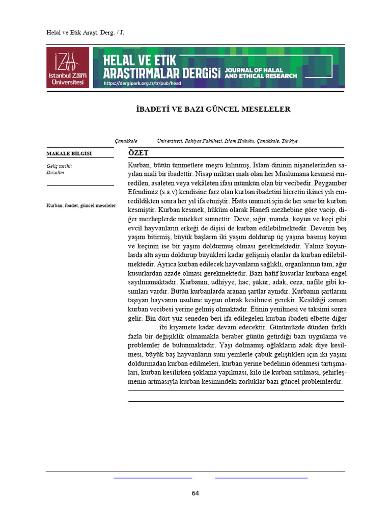 Kurban İbadeti Ve Bazı GÜncel Meseleler - Mustafa Boran | PDF