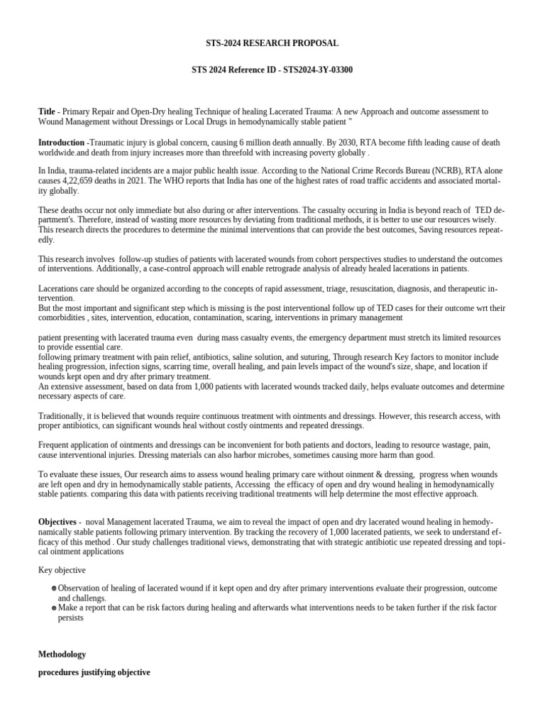 Proposal sts word | PDF | Wound | Emergency Department