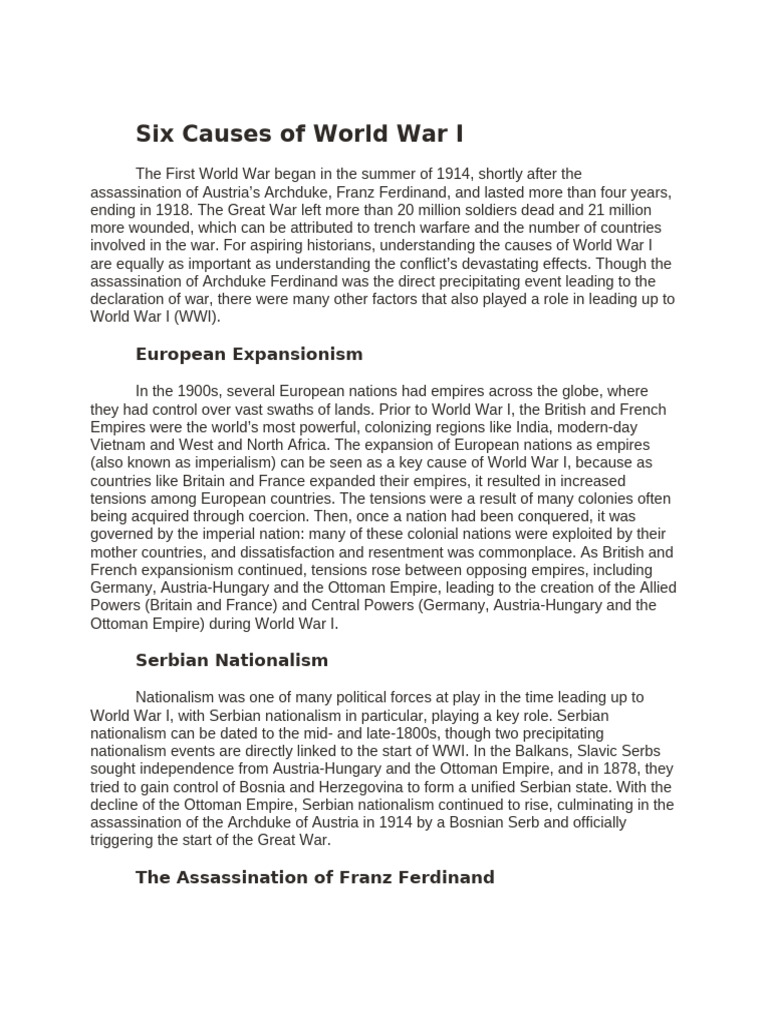 Six Causes of World War I | PDF | Austria Hungary | World War I