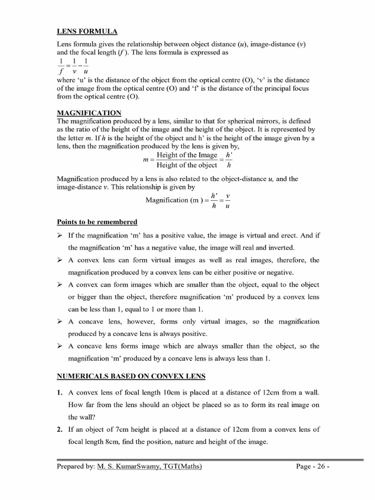 Microsoft Word - Physics Class X Reference Study Material | PDF