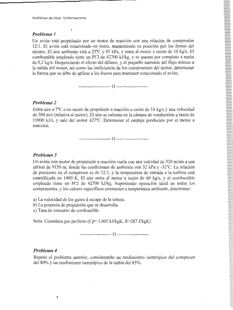 Problemas Turborreactores Resueltos | PDF | Motores | Motor a reacción